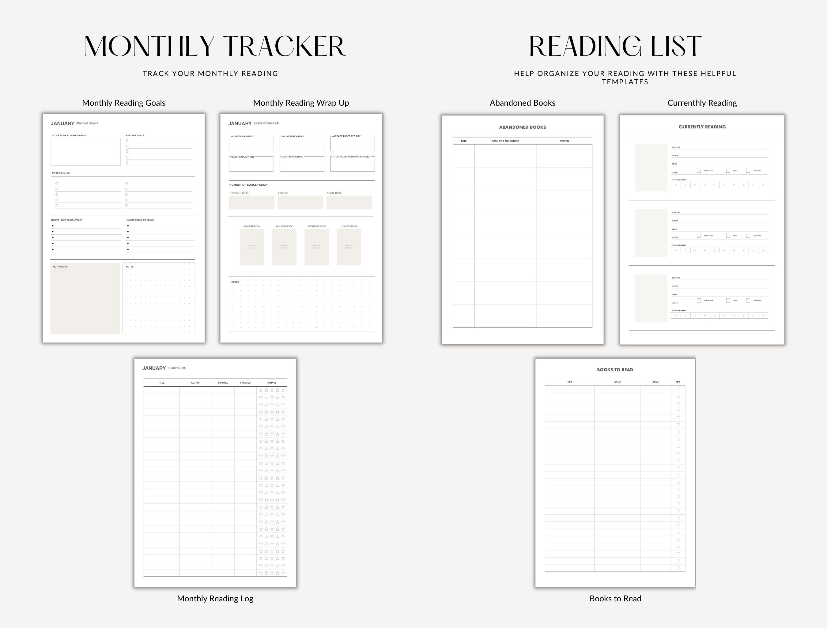 Printable Reading Journal Minimal Reading Planner Book - Etsy