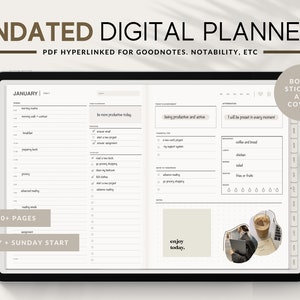 Undated Digital Planner | Landscape Planner, Hyperlinked Digital ...