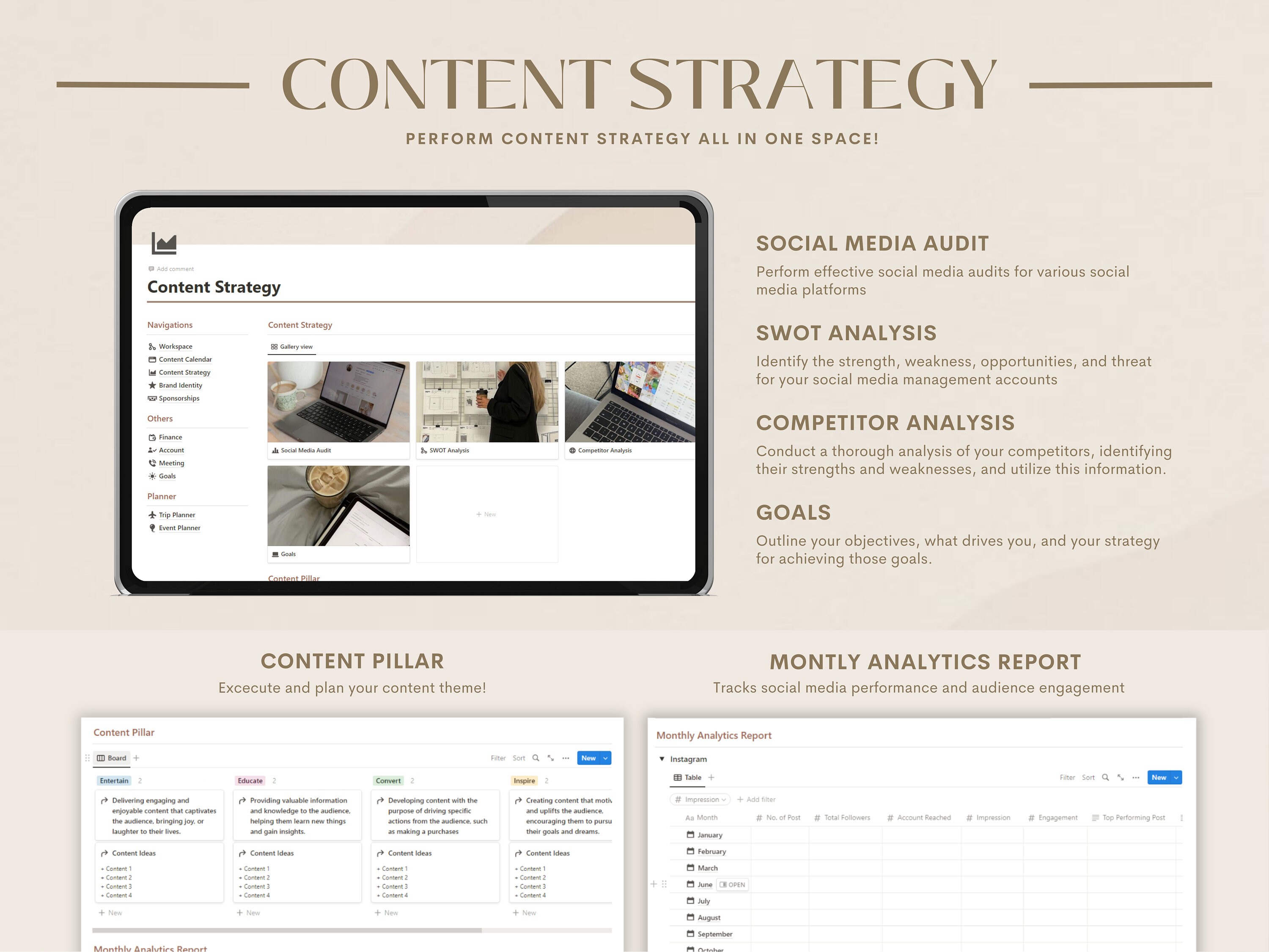 Content Creator Notion Template Social Media Planner Instagram Youtube Tiktok Facebook Planner ...