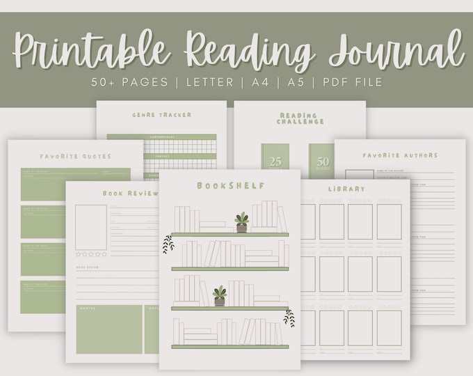 Green Printable Reading Journal Minimal Reading Planner - Etsy