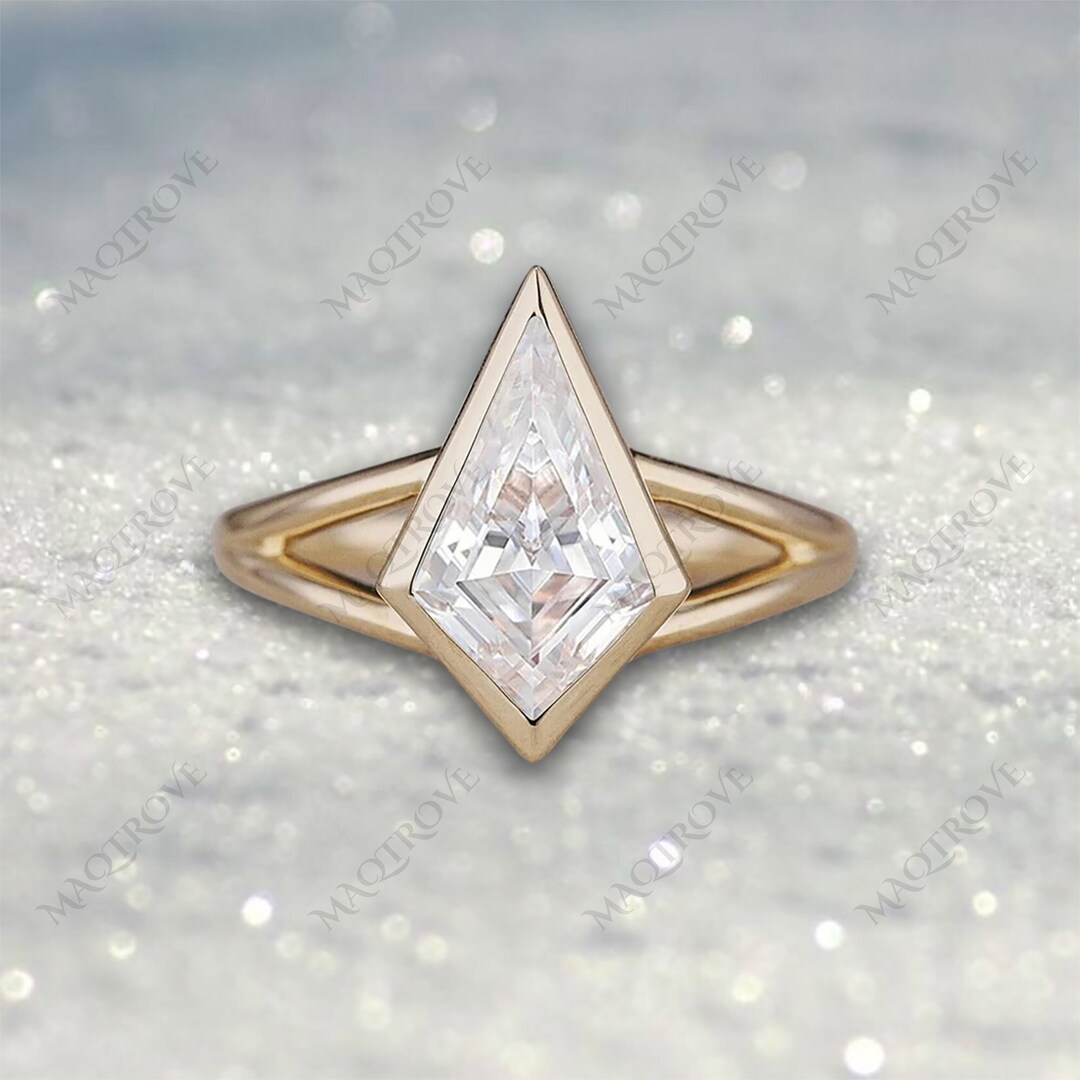 Kite Cut Moissanite Ring 14K Gold Ring Engagement Ring Bezel Set Ring ...