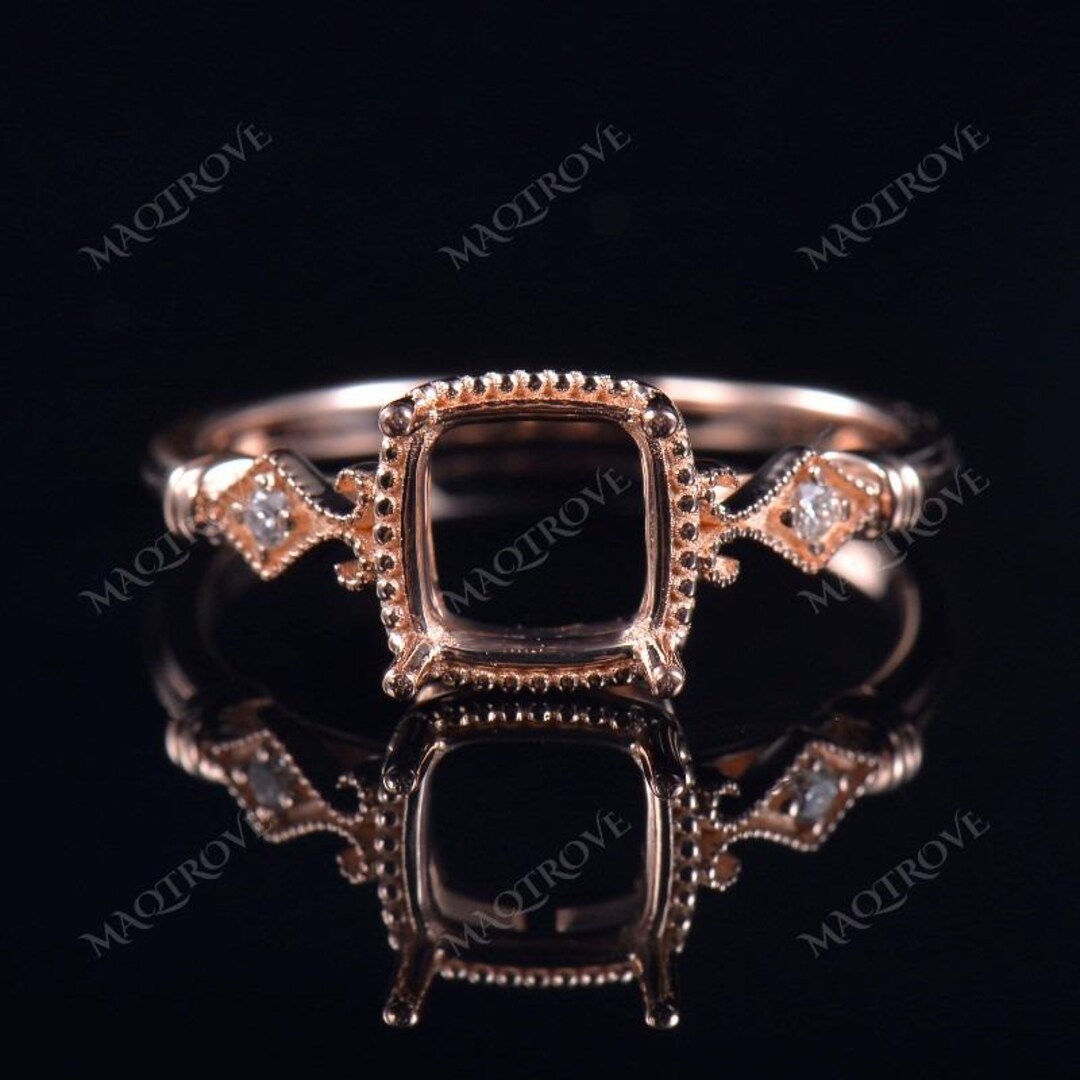 Cushion Cut Halo-diamond Semi Mount Ring: 925 Sterling Silver - Etsy