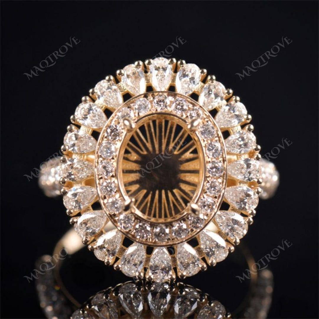 Fancy Sparkling Oval Semi Mount Ring, Oval Shape Ring, Halo-diamond ...