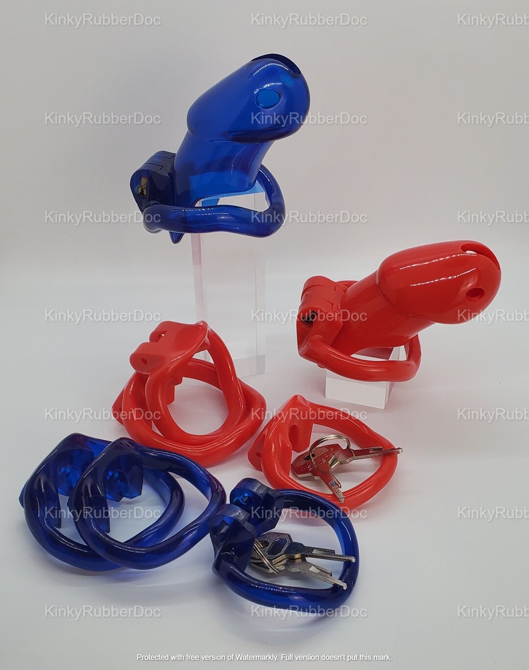 Resin Lock Cage Red Blue. Lock Cock BDSM Accessories Bondage CBT Gimp ...