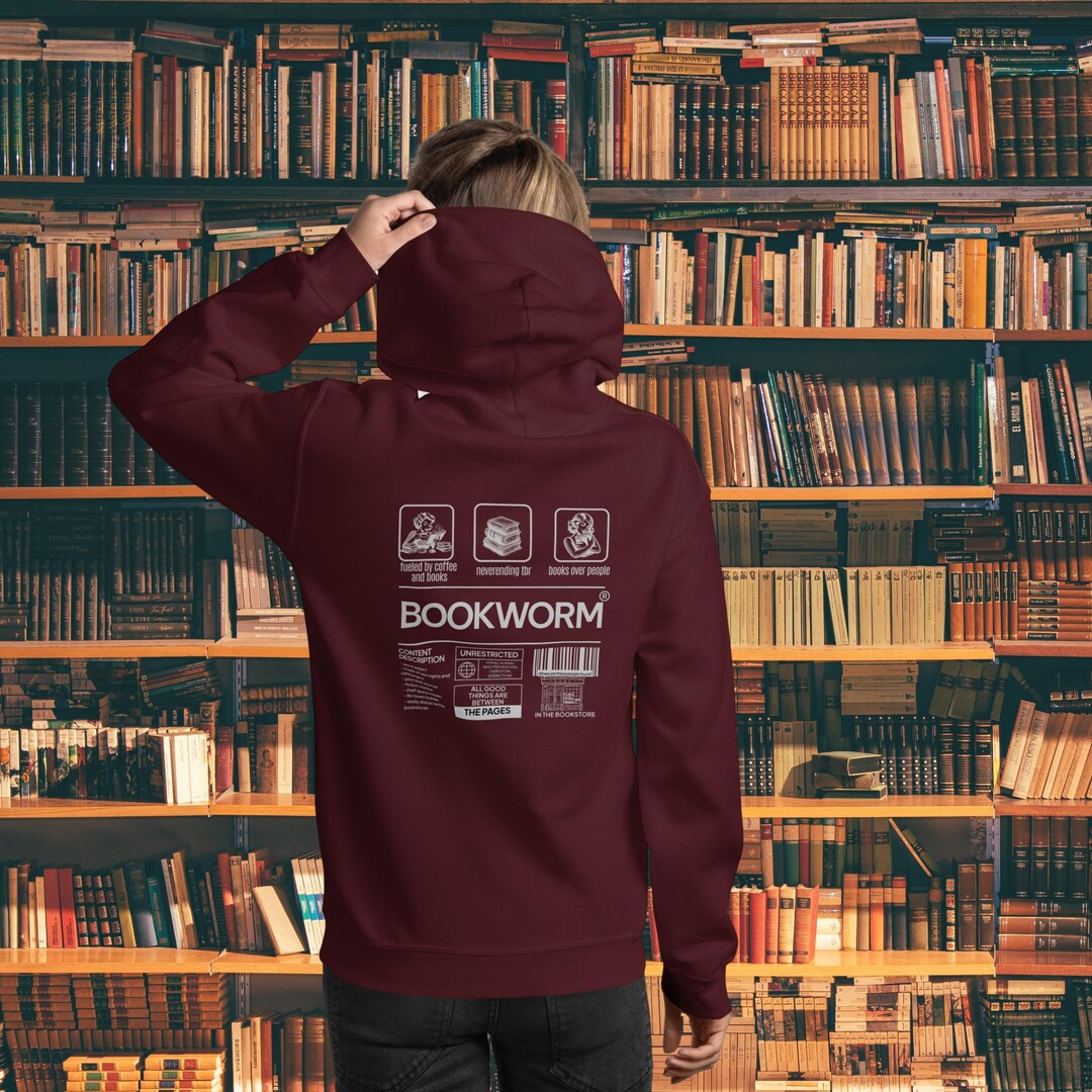 Funny Bookworm Hoodie Book Label Typography Hoodie Booklover Sweatshirt ...