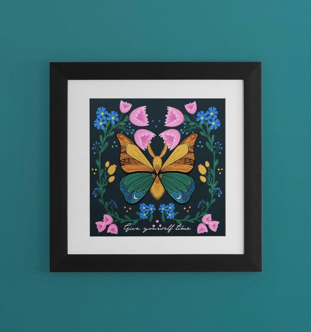 Moth Art Print With Inspirational Quote, Moon and Sun Art, Digital ...