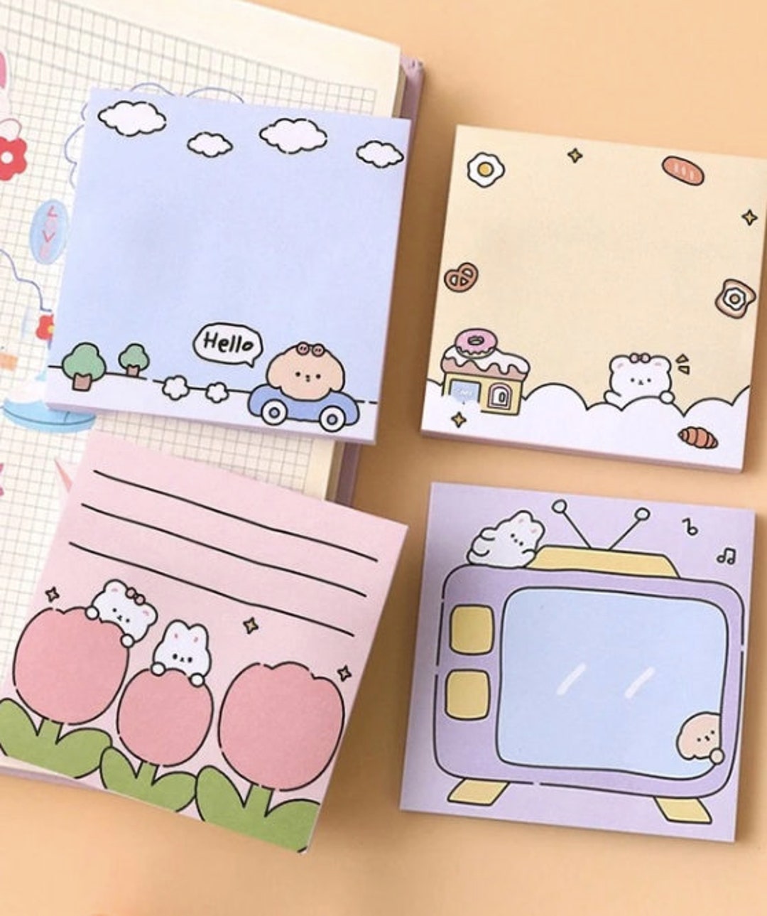 Kawaii Post-it, Notebook, Paper Pad, Pink, Purple, Korean, Bear, Bunny ...