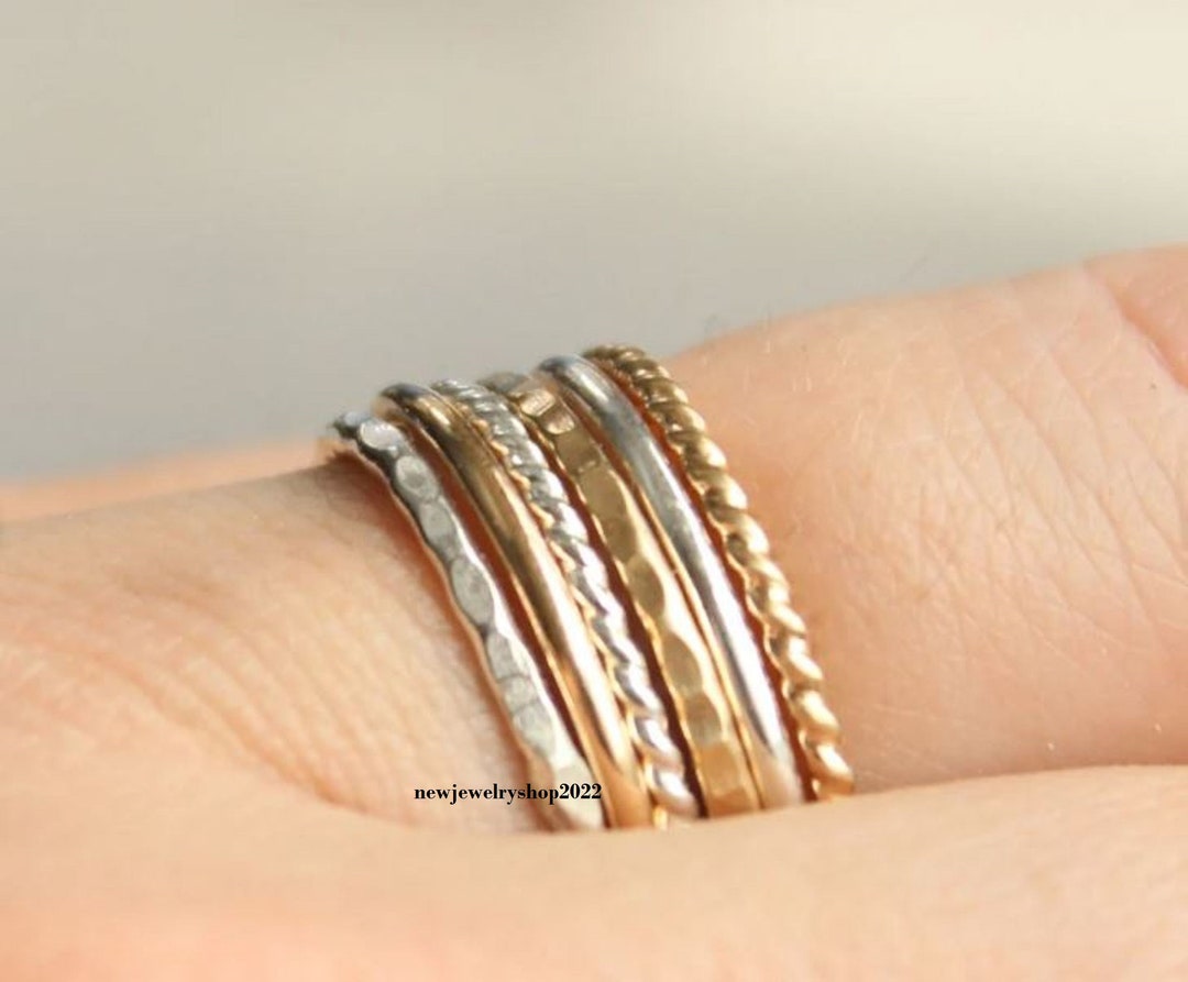 Stacking Ring Set of 6 14K Gold and Silver Stackable Rings Sterling ...