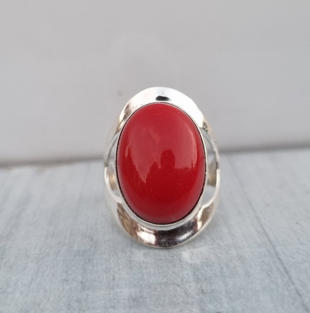 Red Coral Ring, Coral Stone Jewelry, Handmade Jewelry, 925 Silver Ring ...