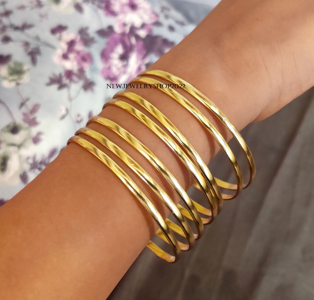 18K Gold Bangle, Set of 7 Bangles, Stacking Bangles, 925 Sterling ...