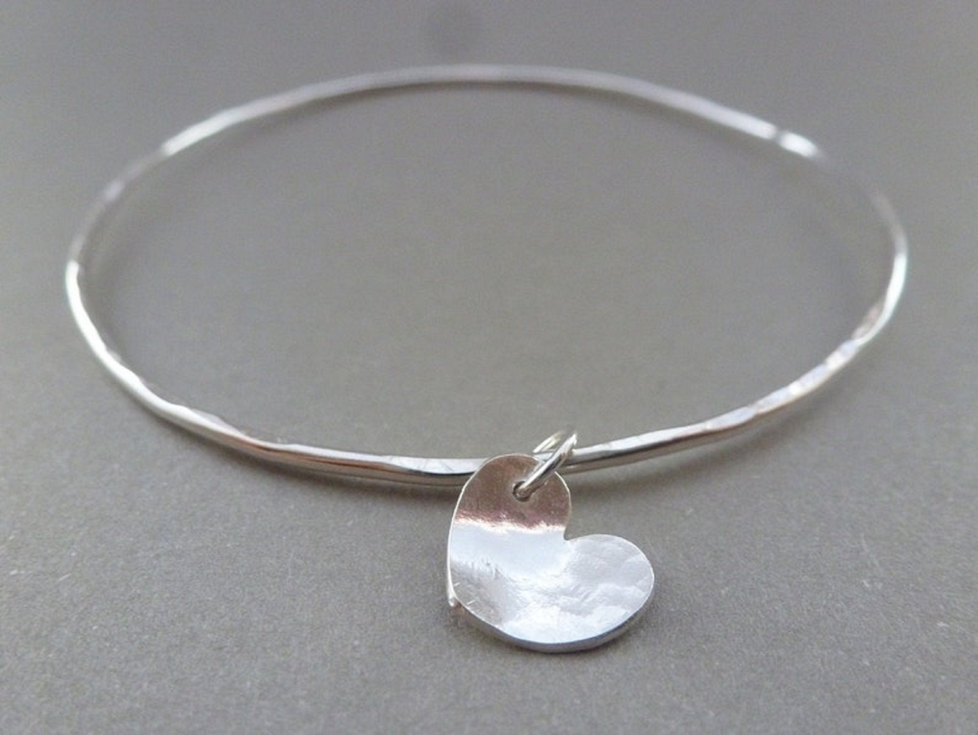 Silver Heart Bangle 925 Sterling Silver Hammered Stacking - Etsy