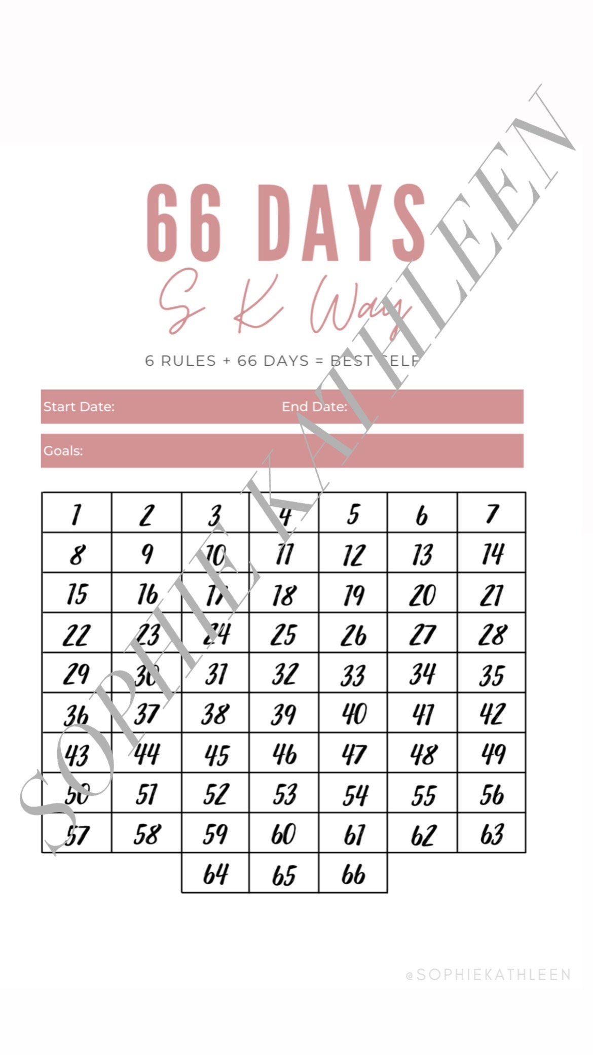 66 Day 'S K Way' Habit / Weightloss Tracker - Etsy