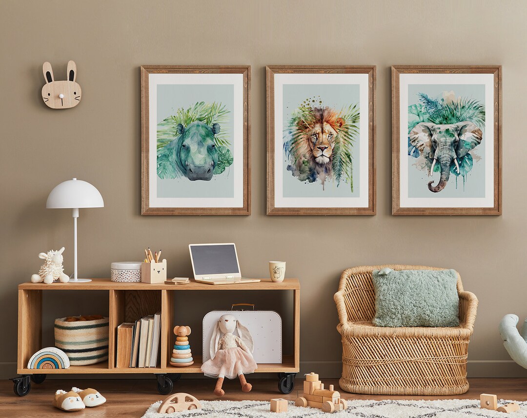 Jungle Animals Poster Set, Set of 3 Animal Prints, Set of Posters, Kids ...