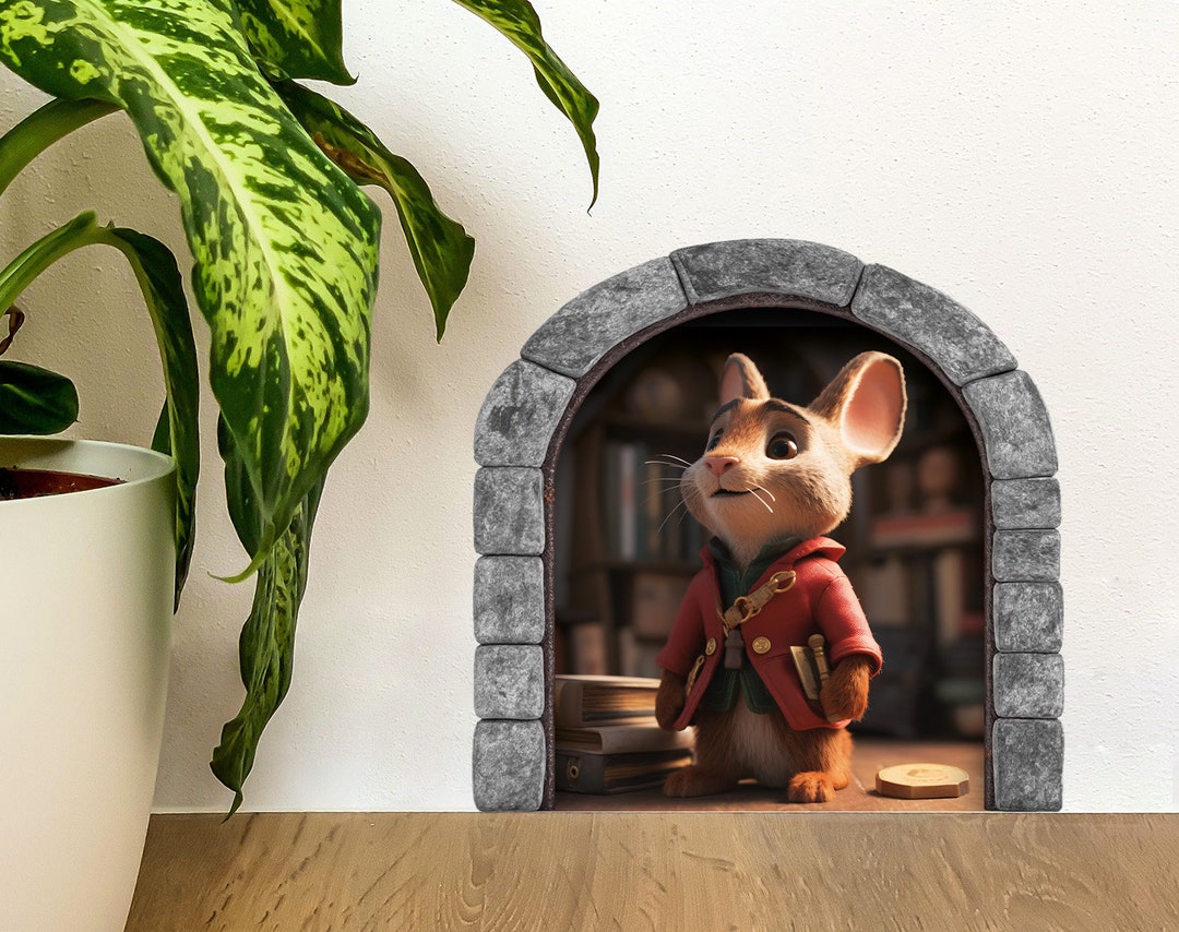 Mouse Hole Sticker, 3D Wall Decal, Skirting Board Sticker, Cute Mouse ...