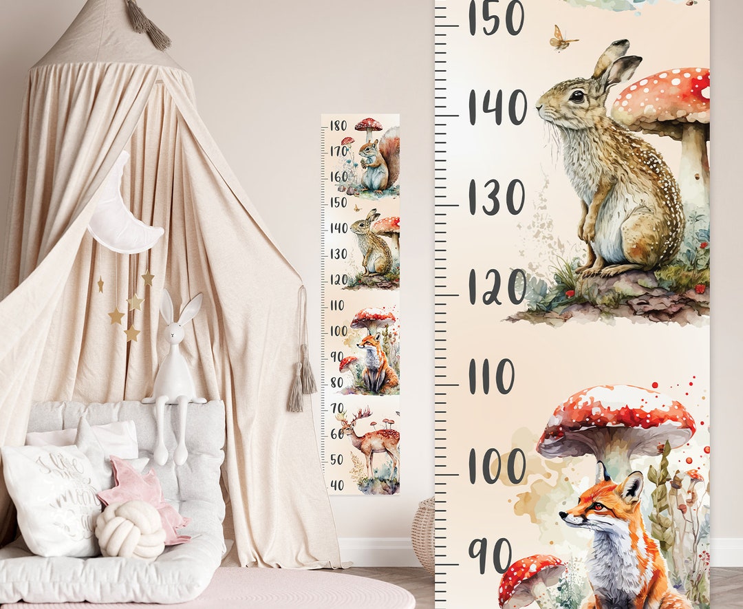 Growth Chart Wall Decal, Forest Animals Sticker for Kids, Sqirrel, Hare ...
