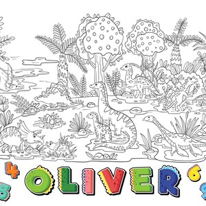 Personalized Dinosaur Coloring Poster: Kids Activity Banner - Etsy