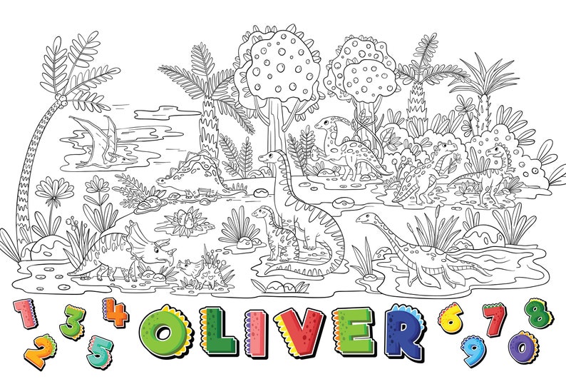 Personalized Dinosaur Coloring Poster Coloring Poster for - Etsy