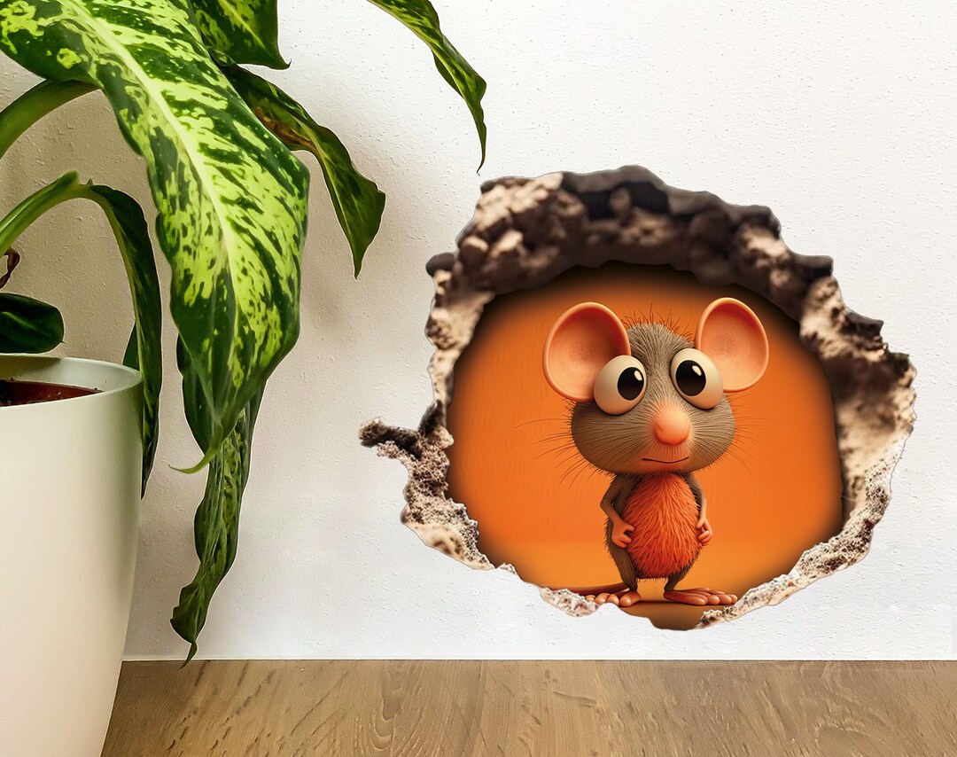 Mouse Hole Sticker, 3D Wall Decal, Skirting Board Sticker, Cute Mouse ...