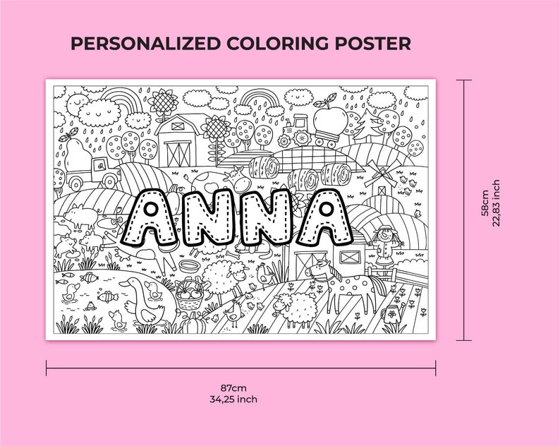 Personalized Farm Coloring Poster Coloring Poster for Kids - Etsy