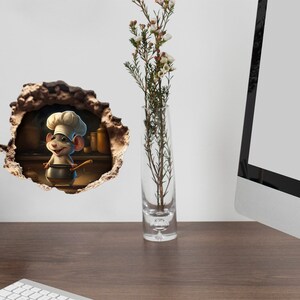 Cute Smiling Mouse Cook, Mouse Hole Sticker, 3D Wall Decal, Skirting ...