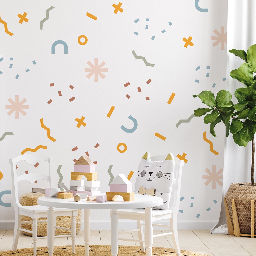 Shapes Wall Sticker, Pastel Shapes Wall Decal, Abstract Shapes Wall ...