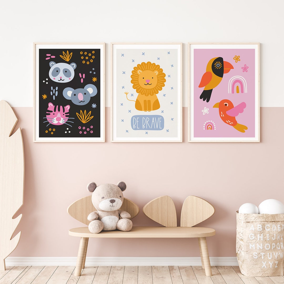 Jungle Animals Poster Set, Set of 3 Animal Prints, Set of Posters, Kids ...