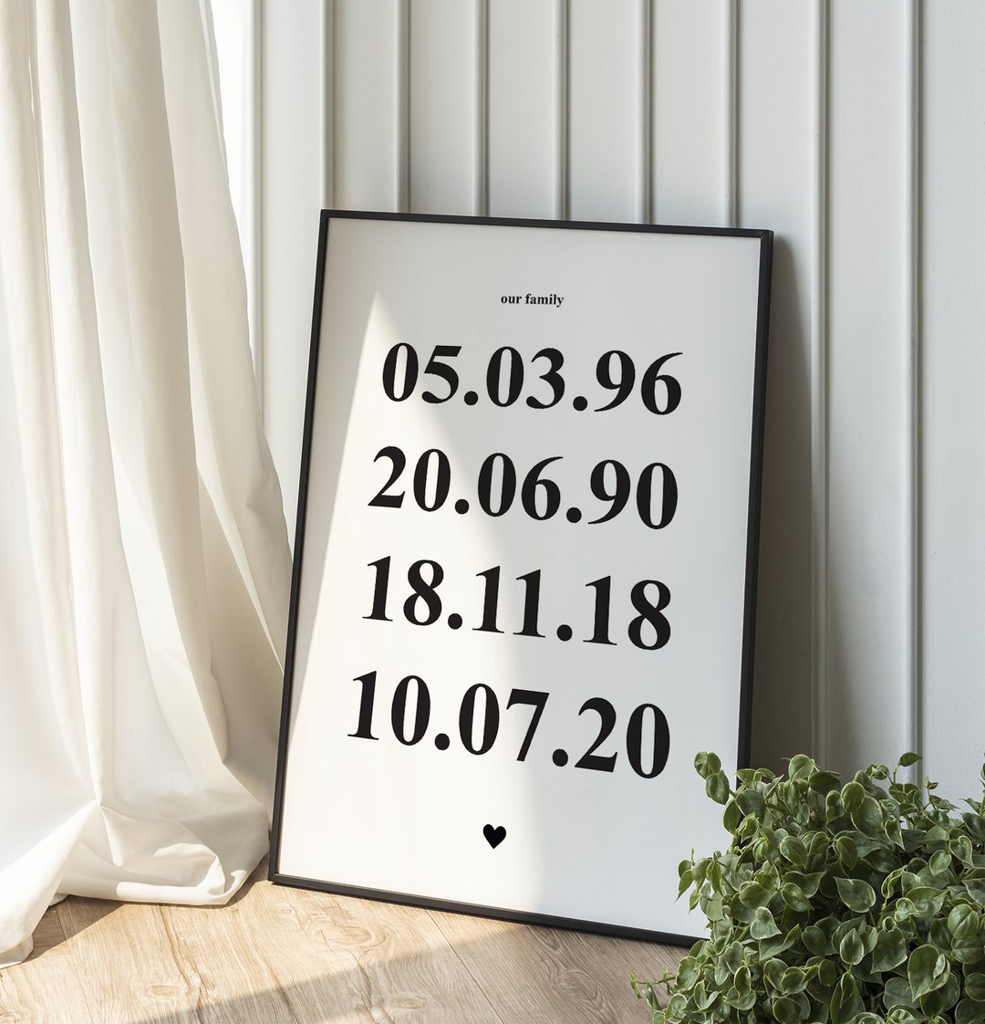 Family Dates Custom Wall Print, Personalised Multi Dates Print, Family ...