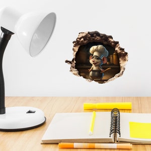 Cute Smiling Mouse Cook, Mouse Hole Sticker, 3D Wall Decal, Skirting ...