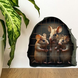 Mouse Hole Sticker, 3D Wall Decal, Skirting Board Sticker, Mice in ...