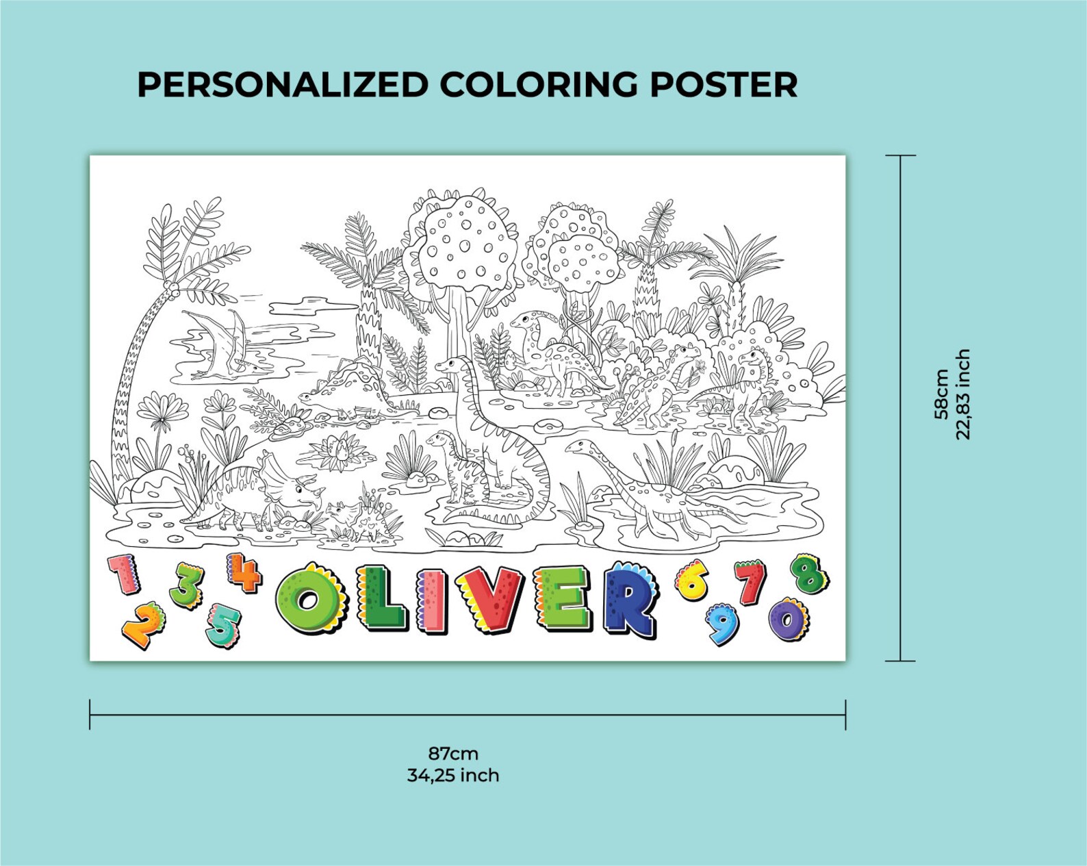Personalized Dinosaur Coloring Poster Coloring Poster for - Etsy