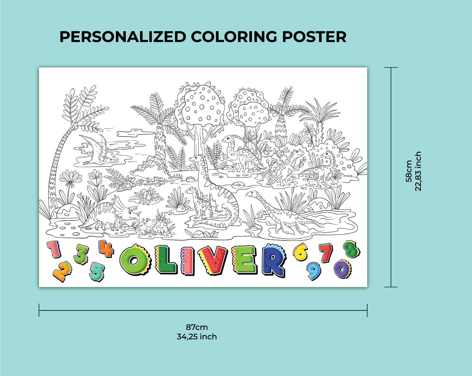 Personalized Dinosaur Coloring Poster: Kids Activity Banner - Etsy
