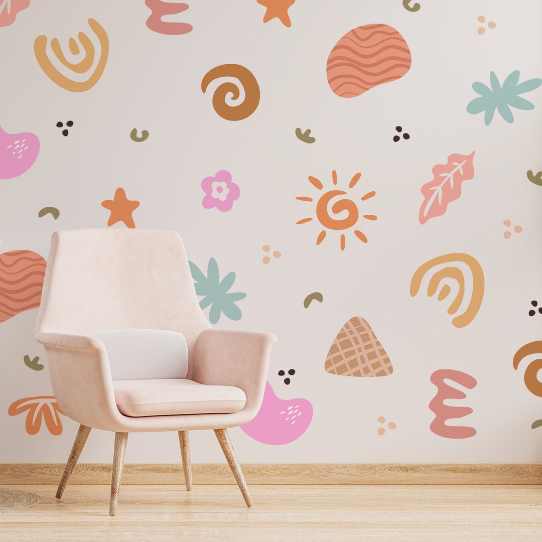 Shapes Wall Sticker, Pastel Shapes Wall Decal, Abstract Shapes Wall ...