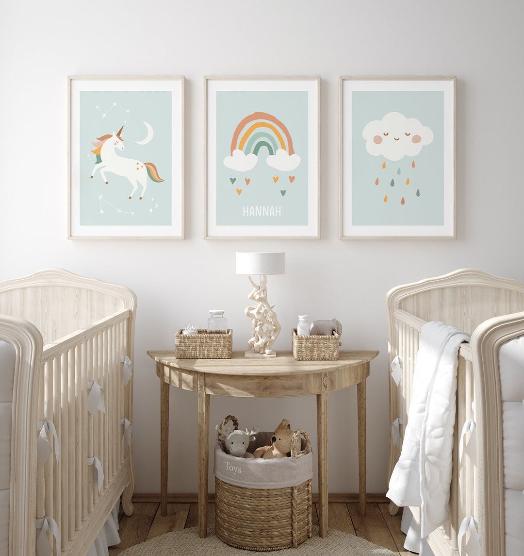 Personalized Nursery Poster Set: Rainbow, Unicorn, Cloud Prints - Etsy