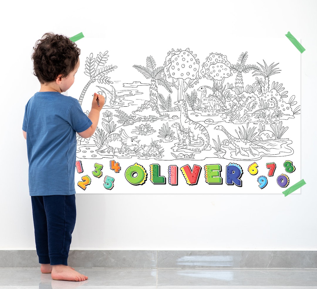 Personalized Dinosaur Coloring Poster: Kids Activity Banner - Etsy