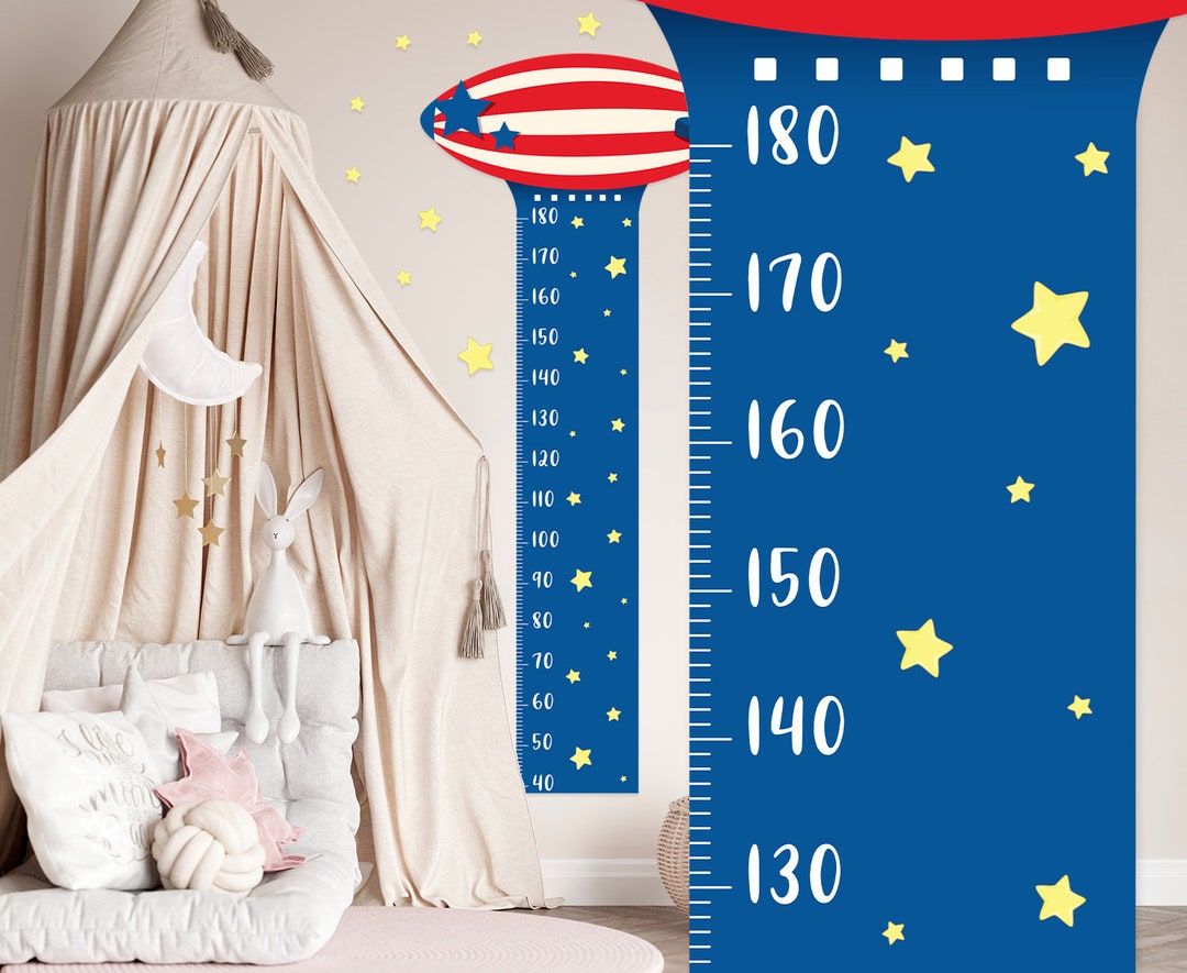 Growth Chart Wall Decal, Rocket and Stars Sticker for Kids, Easy Peel ...