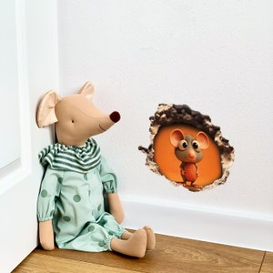 Mouse Hole Sticker, 3D Wall Decal, Skirting Board Sticker, Cute Mouse ...
