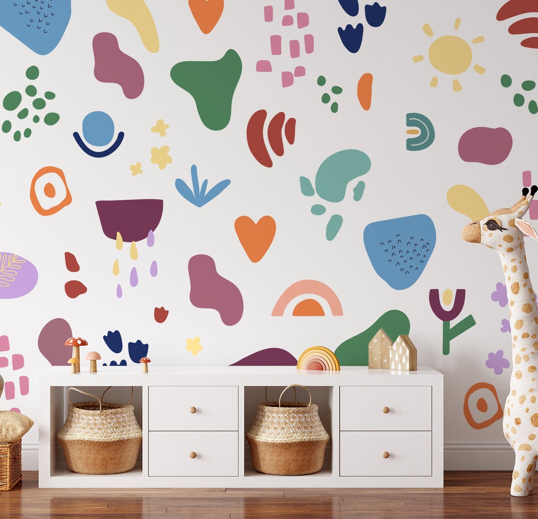 Shapes Wall Sticker, Pastel Shapes Wall Decal, Abstract Shapes Wall ...