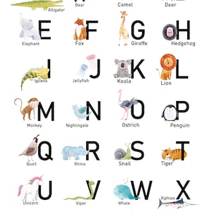 Animals Alphabet Poster Set Kids Animal Alphabet Print - Etsy