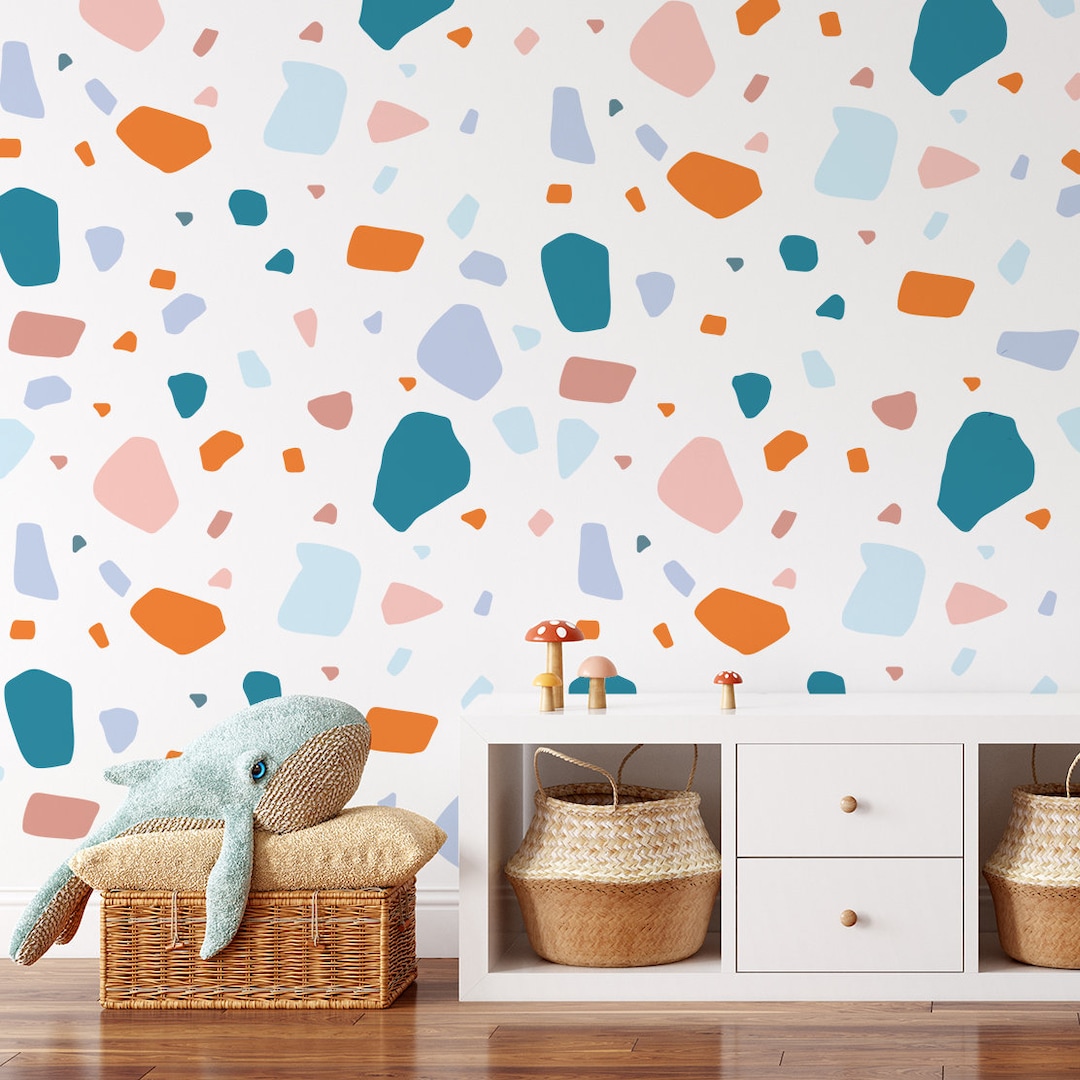 Terrazzo Wall Decals: Blue & Colorful Abstract Shapes - Etsy