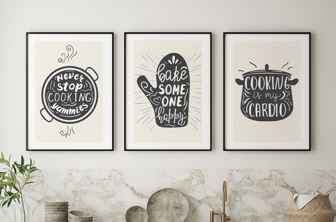 Kitchen Poster Set Kitchen Decor Set of 3 Prints Wall - Etsy