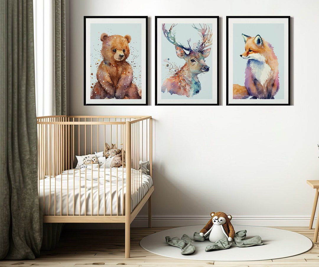 Forest Animals Poster Set, Set of 3 Animal Prints, Set of Posters, Deer ...
