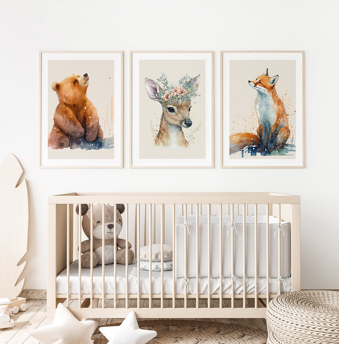 Forest Animals Poster Set, Set of 3 Animal Prints, Set of Posters, Doe ...