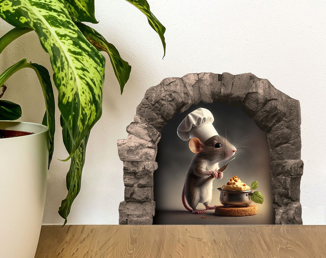 Mouse Hole Wall Decal: Chef Mouse Cooking Cheese Sticker 3D - Etsy