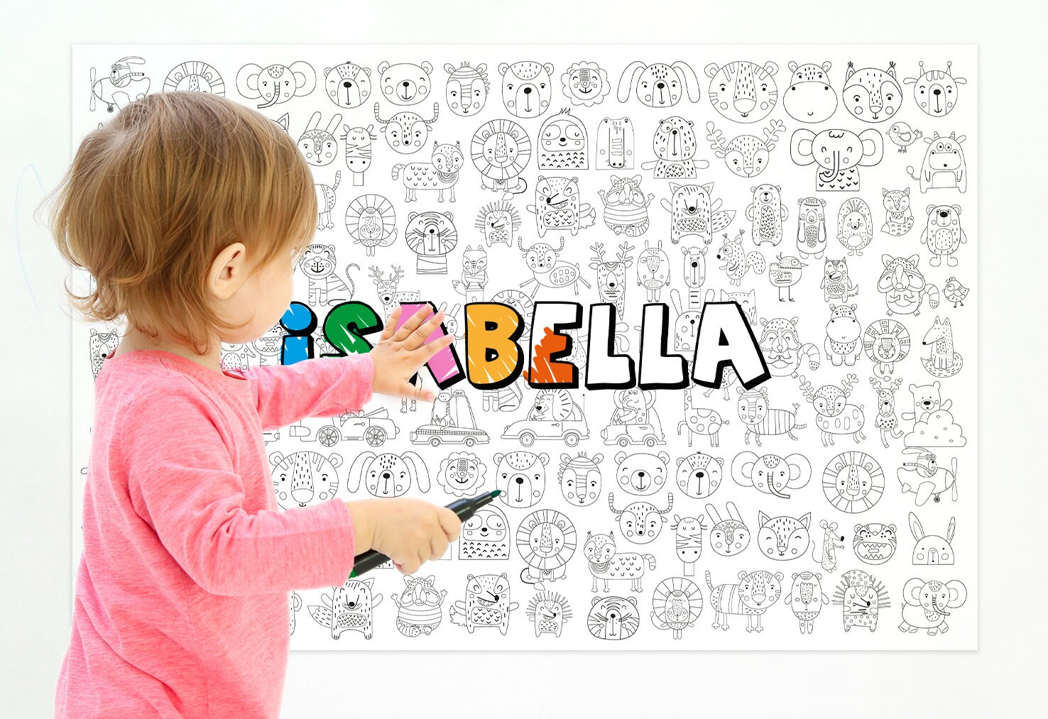 Personalized Animals Coloring Poster: Large Kids' Banner - Etsy