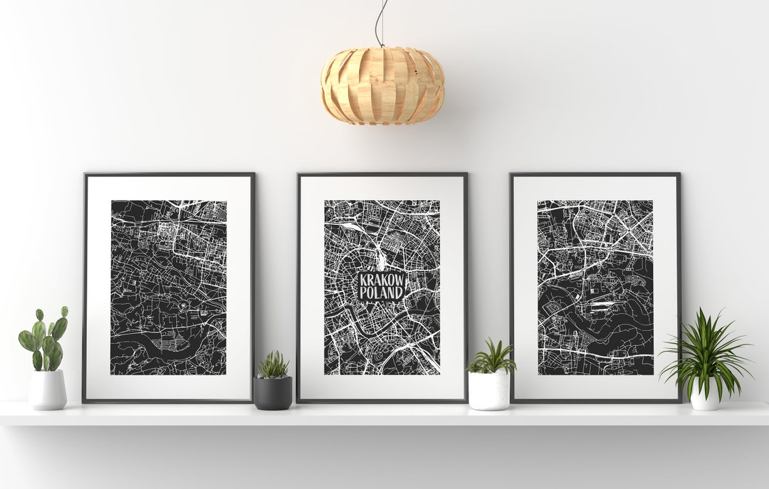 Krakow Poster Set, Map of Krakow, Set of 3 Prints, Set of Posters, Map ...