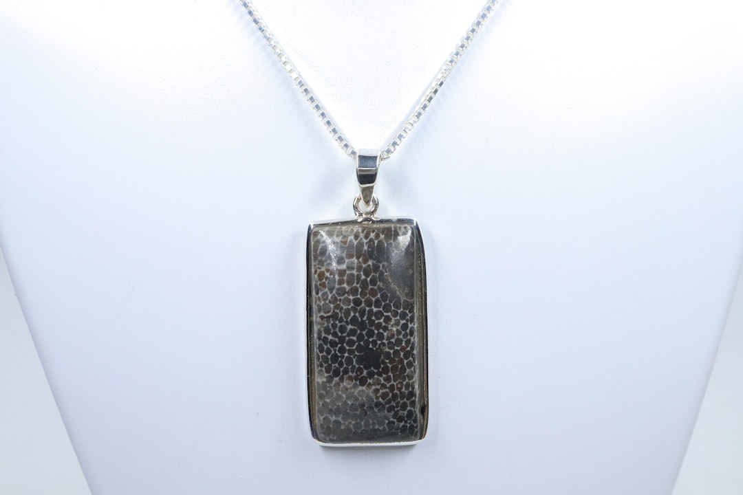 Black Fossil Coral Sterling Silver Necklace, Natural Fossil Coral ...