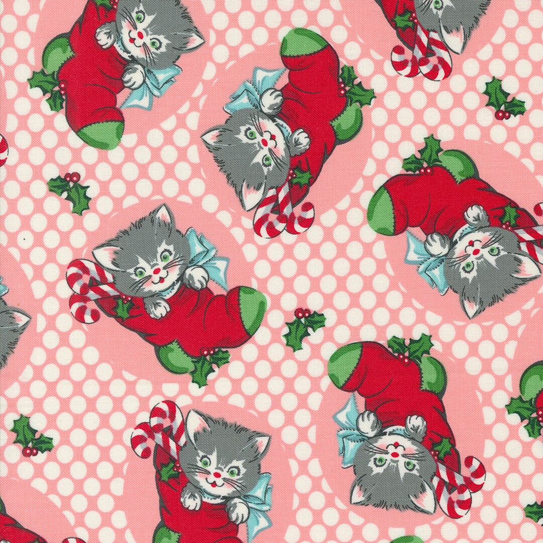 Moda Kitty Christmas Kitty Cheeky Fabric-sold by the Half Yard, Cut ...