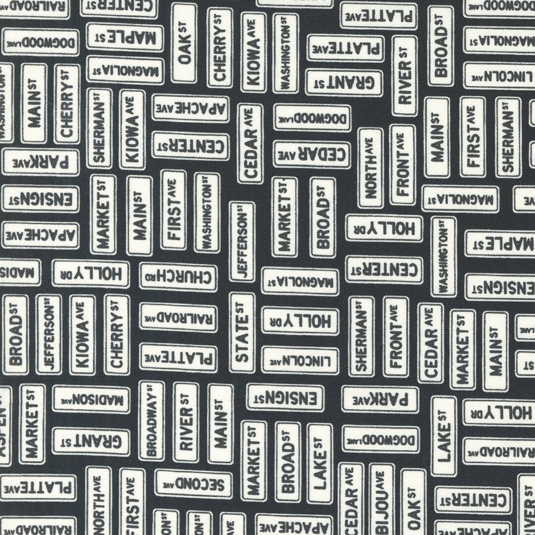Moda - Main Street - Street Signs Black Fabric-sold by the Half Yard ...