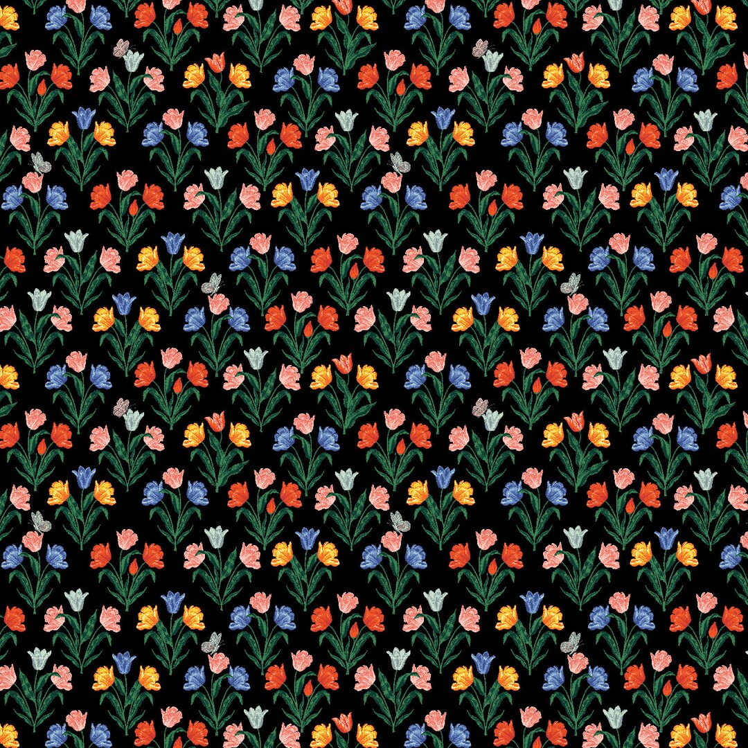Rifle Paper Co. - Curio - Tulips - Black Fabric-sold by the Half Yard ...