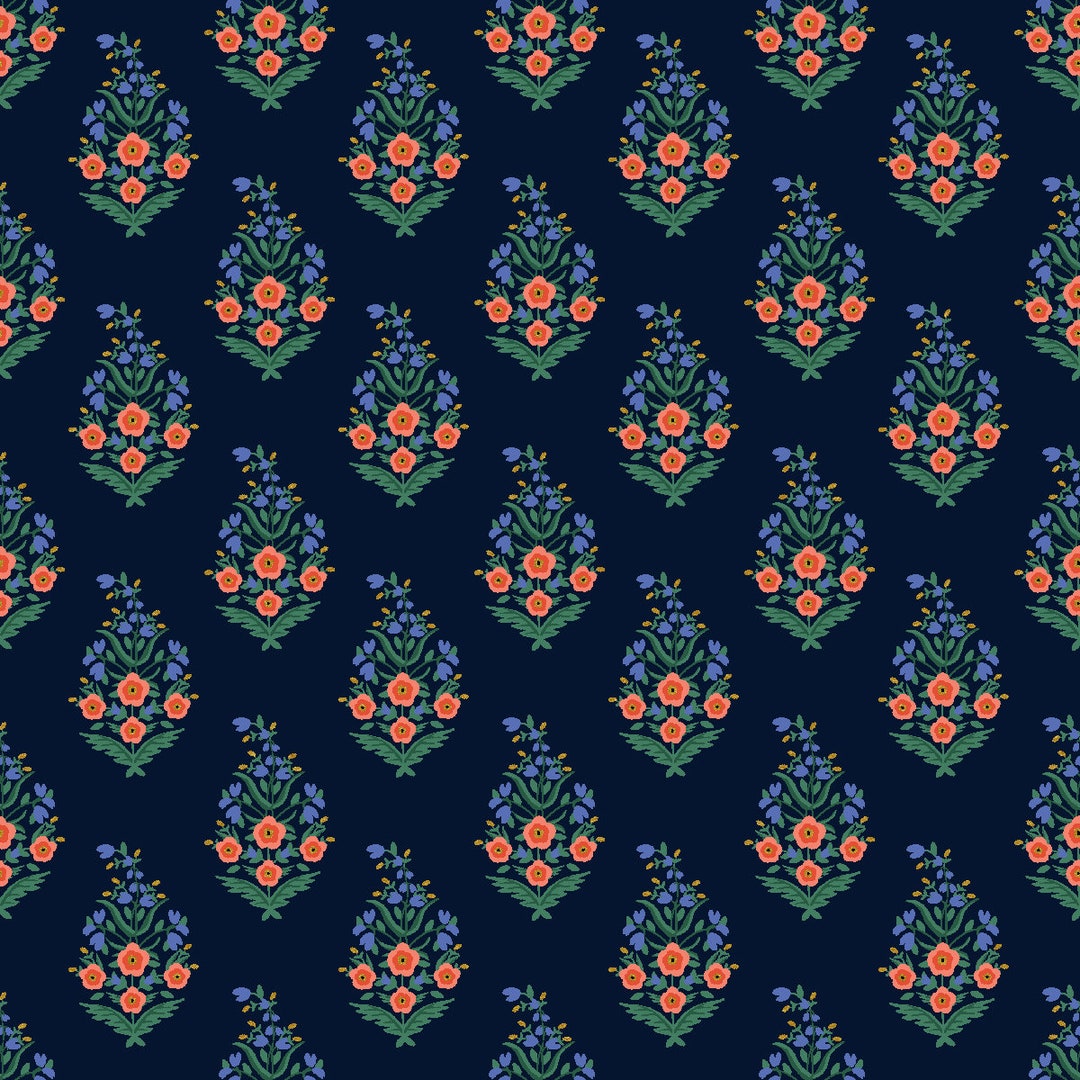 Rifle Paper Co. - Vintage Garden - Paisley - Navy Metallic Fabric-sold ...
